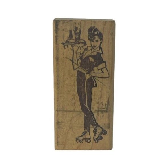 Unbranded | Design | Rubber Stamp Wood Mounted 5s 60s Waitress Roller ...